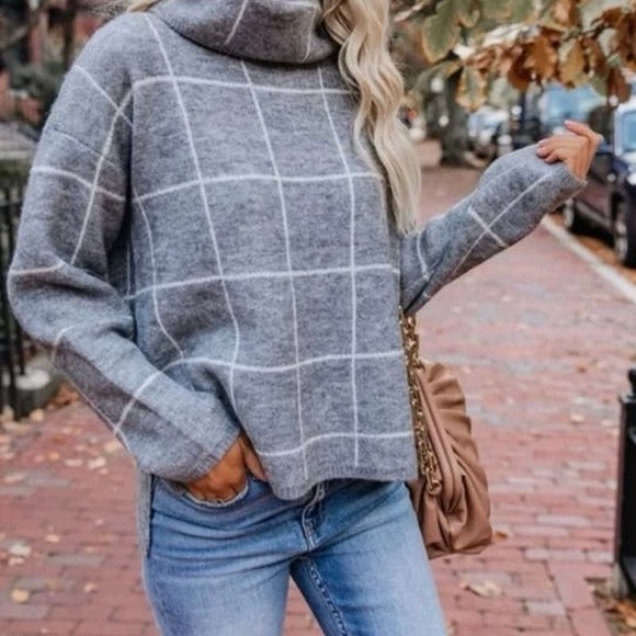 Lumiere | Sweaters | Lumiere Sweater Womens Medium Window Pane Grey ...